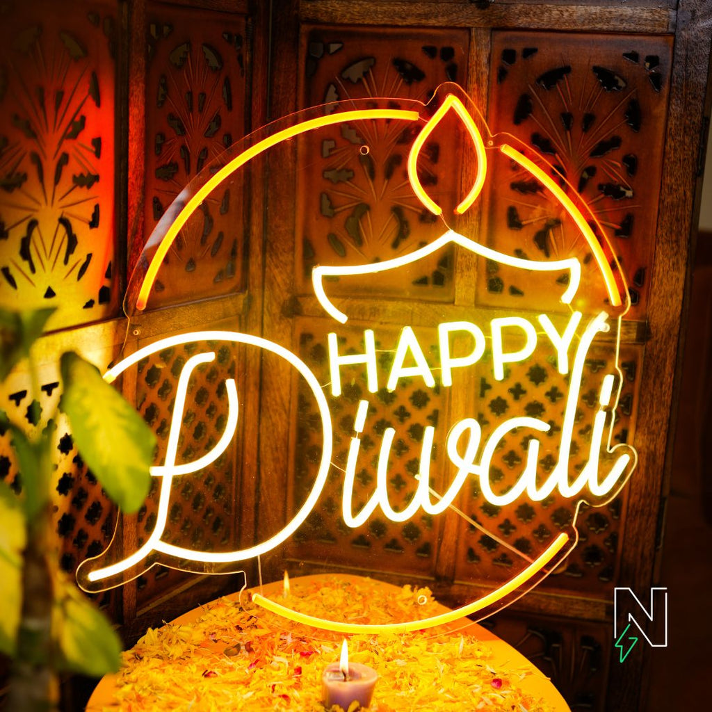 Happy Diwali Diya Design Neon Sign